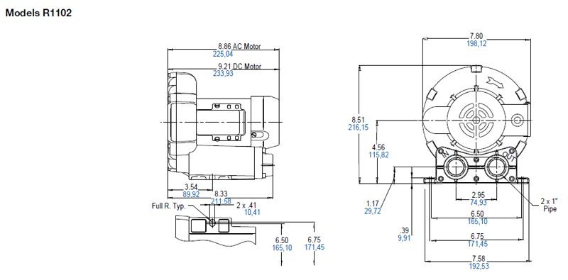เครื่องดูด-เป่าอากาศแบบริงโบลเวอร์ GAST รุ่น R1 Series - INDUSTRYPRO